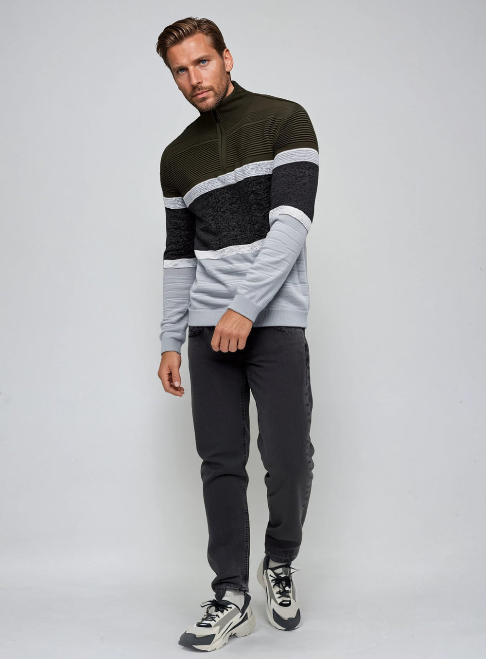 LENNY | Raised Stripe Fine-Gauge Mock-Zip Sweater – Point Zero