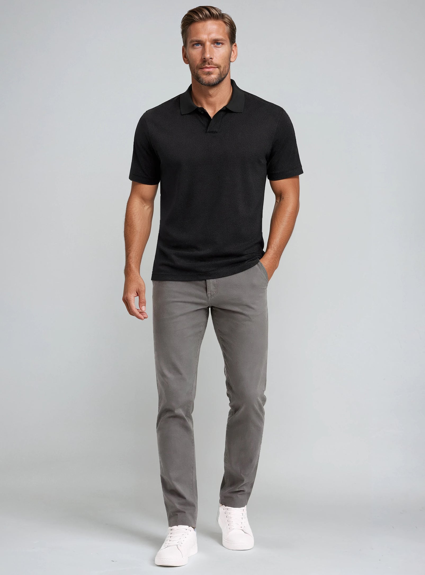 JAXON | Semi-fit stretch Johnny collar t-shirt – Point Zero