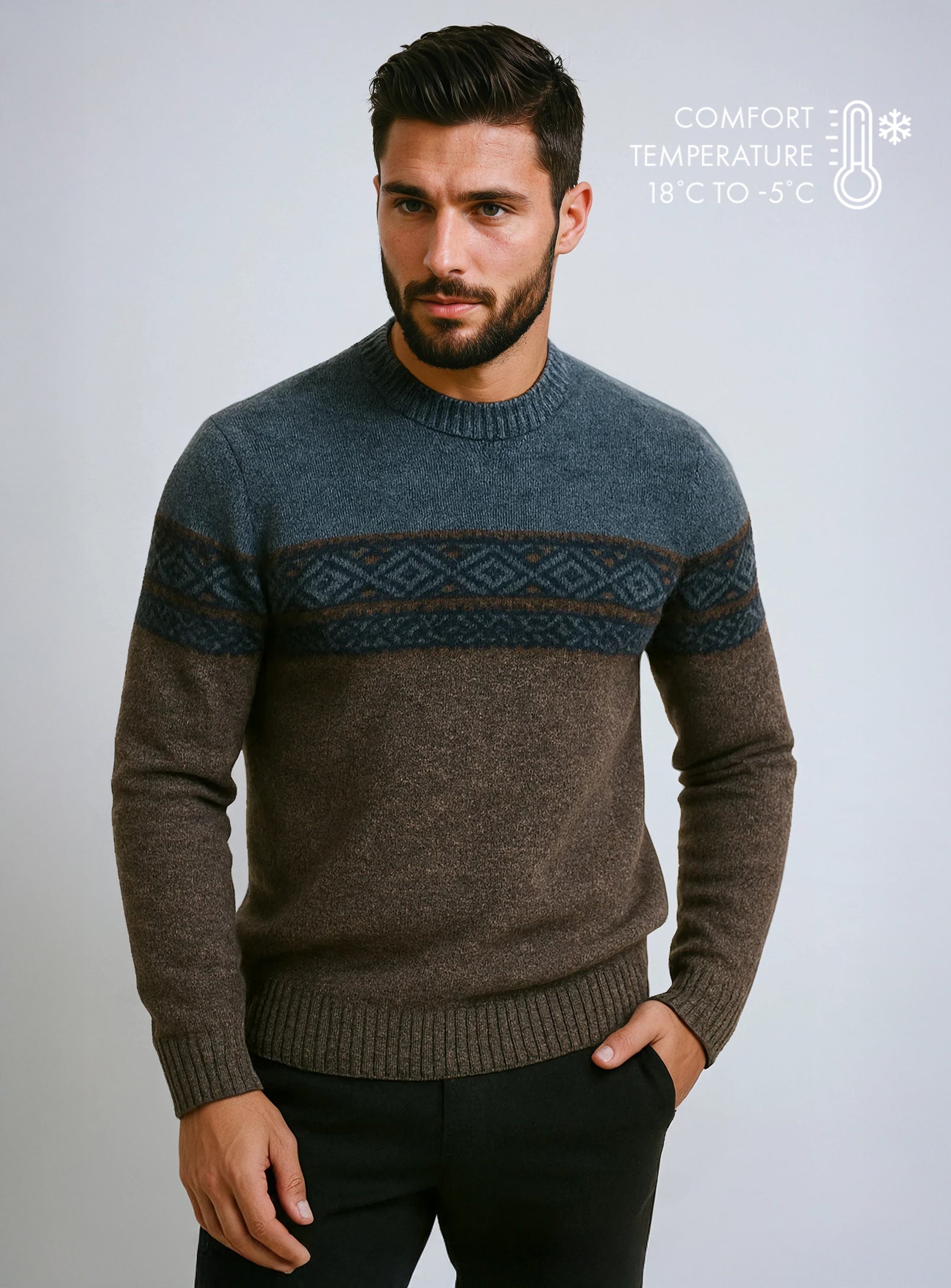 ERIC | Crewneck jacquard bonded micro fleece sweater – Point Zero